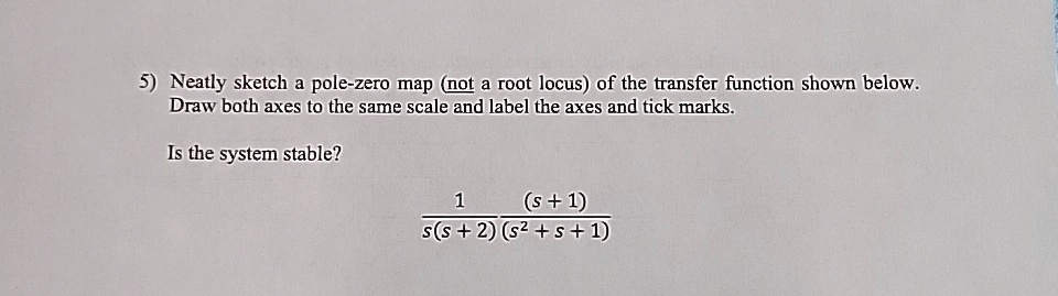 Neatly sketch a pole-zero map (not a root locus) of the transfer ...