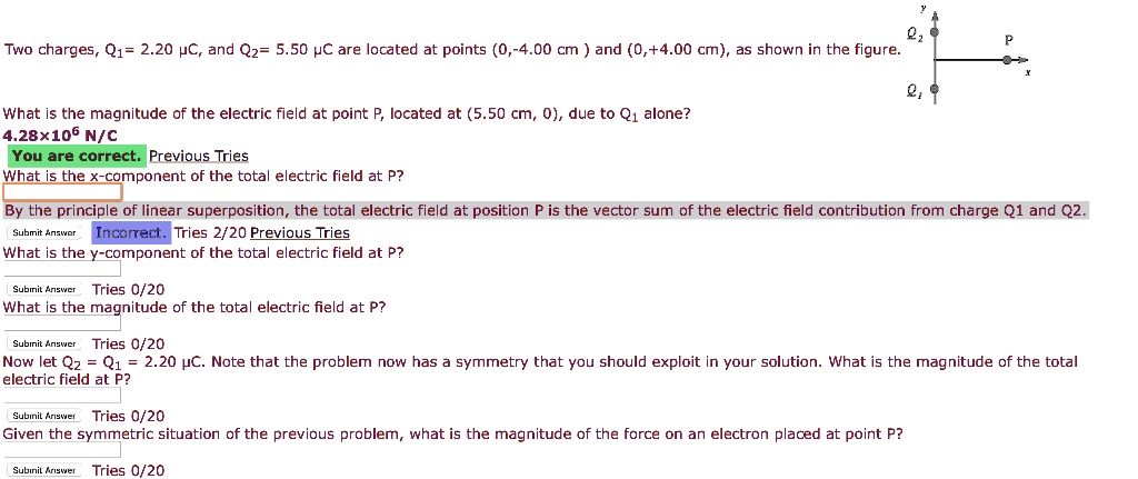 SOLVED: Two charges, Q1= 2.20 UC; and Q2= 5.50 pC are located at points (0,-4.00 cm and (0,+4.00 ...