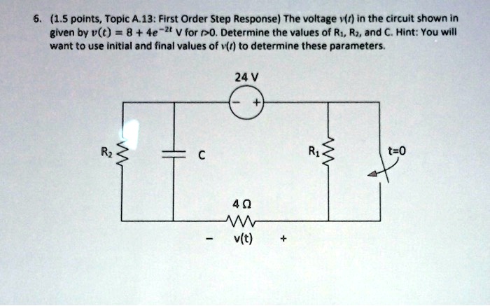 SOLVED: S.1.5 points, Topic A.13: First Order Step Response The voltage v in the circuit shown ...