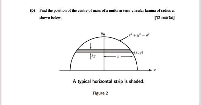 (b) Find the position of the centre of mass of a uniform semi-circular ...