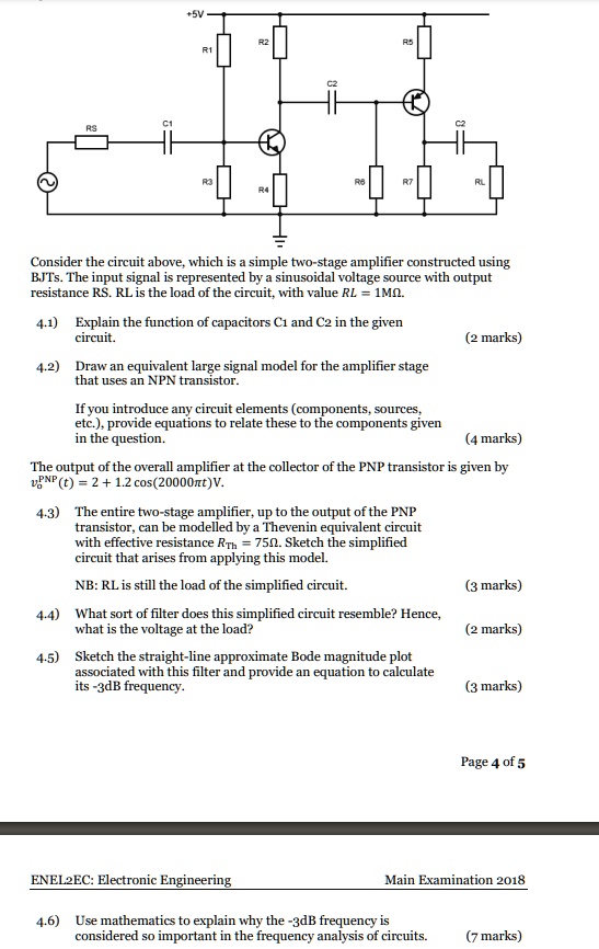 C1 RS +5V R1 R2 R3 R4 C2 R5 C2 R6 RL Consider the circuit above, which ...