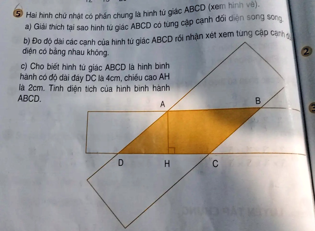 5 Hai hình ch? nh?t có ph?n chung là hình t? giác ABCD (xem hình v?). a) Gi?i thích t?i sao hình ...