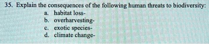 SOLVED: 35 Explain the consequences of the following human threats to ...