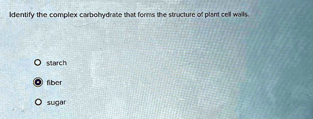 identify the complex carbohydrate that forms the structure of plant ...