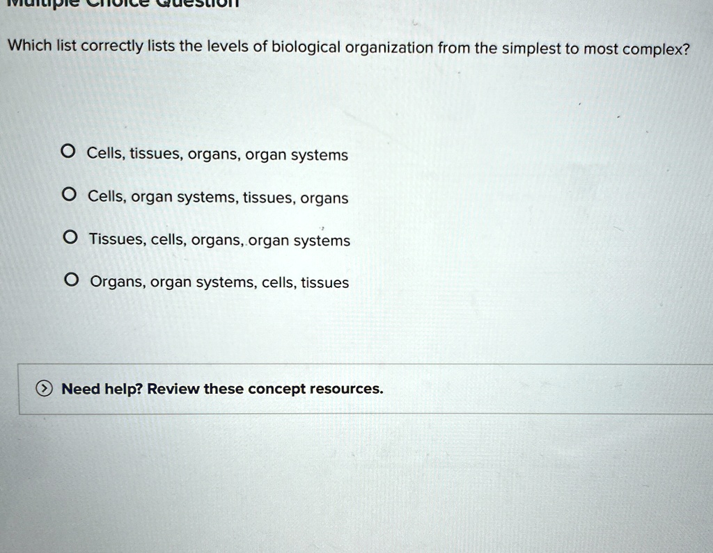 which list correctly lists the levels of biological organization from ...