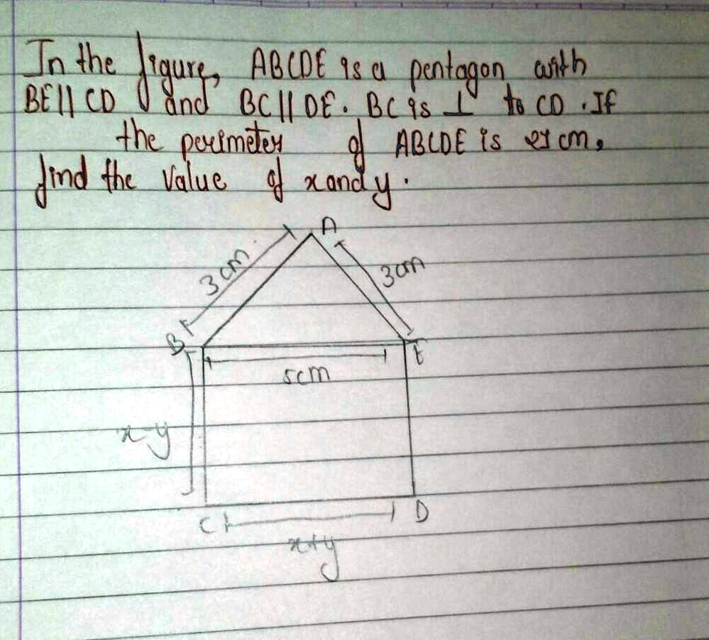 In the figure, ABCDE is a pentagon with BE∥CD and BC∥DE. BC...