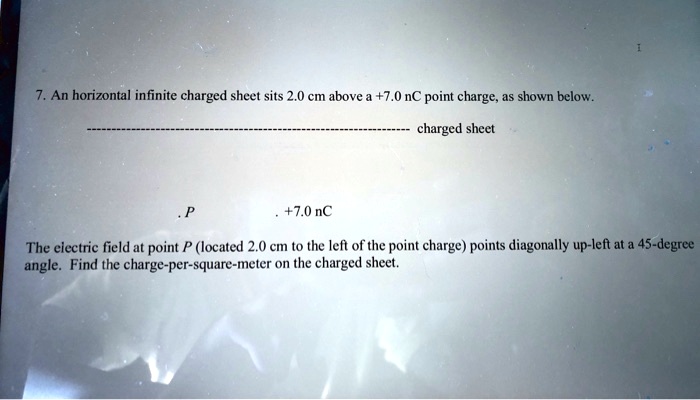 an horizontal infinite charged sheet sits 20 cm above a 70 nc point ...