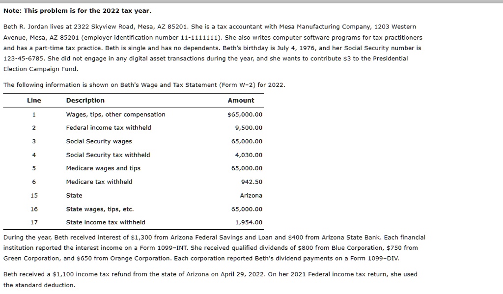 [GET ANSWER] Note: This problem is for the 2022 tax year. Beth R ...