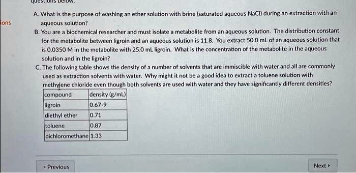 A. What is the purpose of washing an ether solution with brine ...