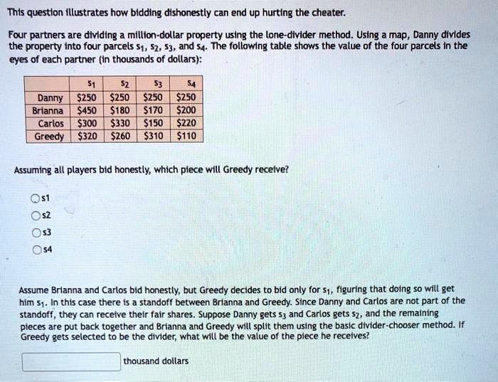 SOLVED: Thls question Illustrates how bldding dishonestly can = end ...