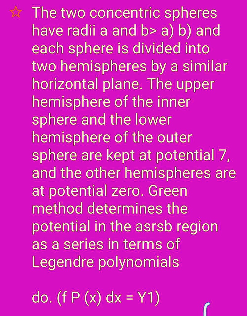 SOLVED: The two concentric spheres have radii a and b> a) b) and each sphere is divided into two ...