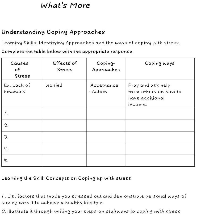 can you answer it becauss i need it whats more understanding coping approaches learning skills ...