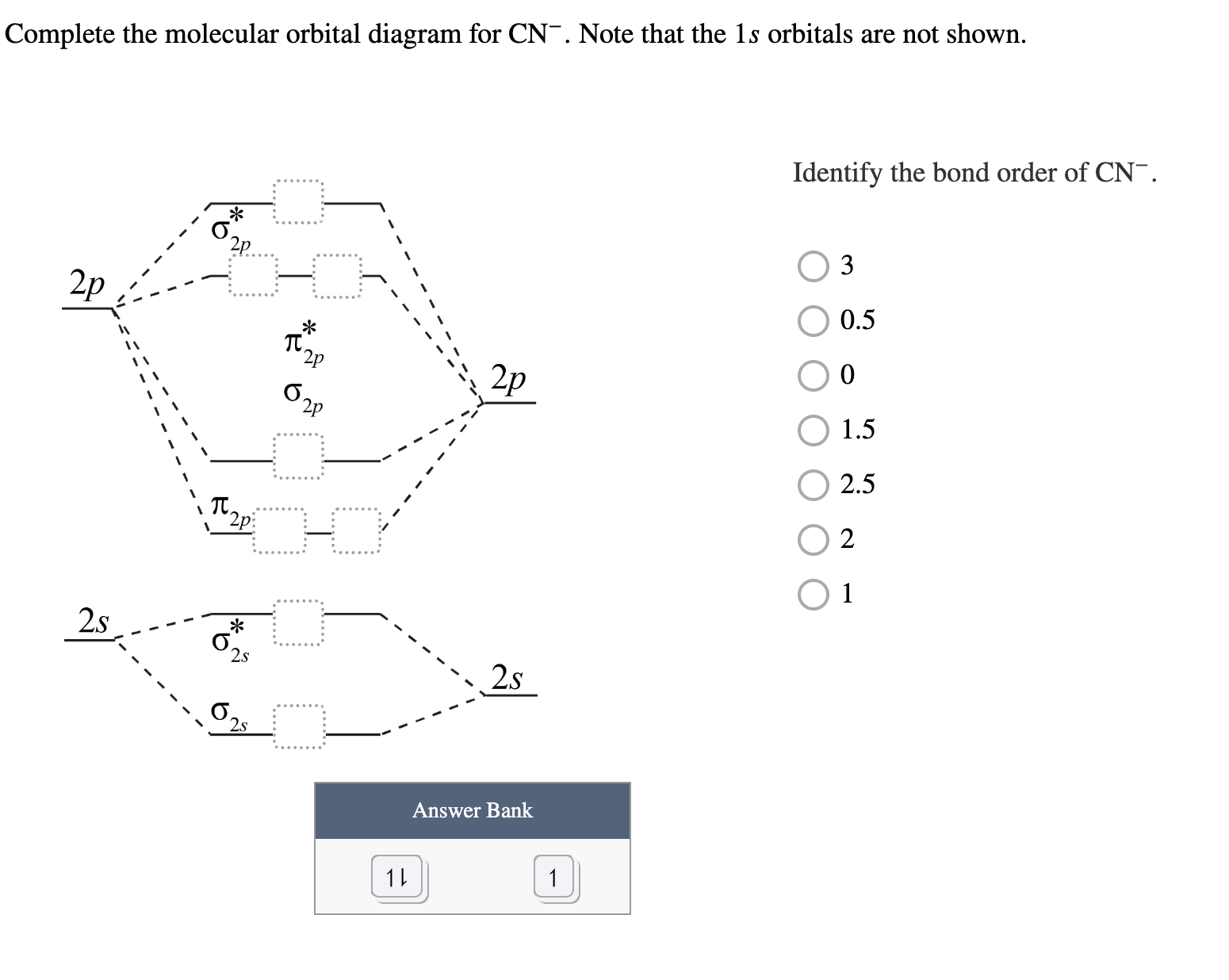 SOLVED: Complete the molecular orbital diagram for CN^-. Note that the ...