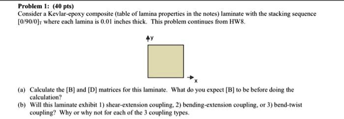 SOLVED: Problem 1: (40 pts) Consider a Kevlar-epoxy composite (table of ...