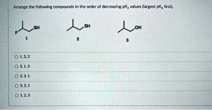 SOLVED: Arrange the following compounds in the order of decreasing pKa ...