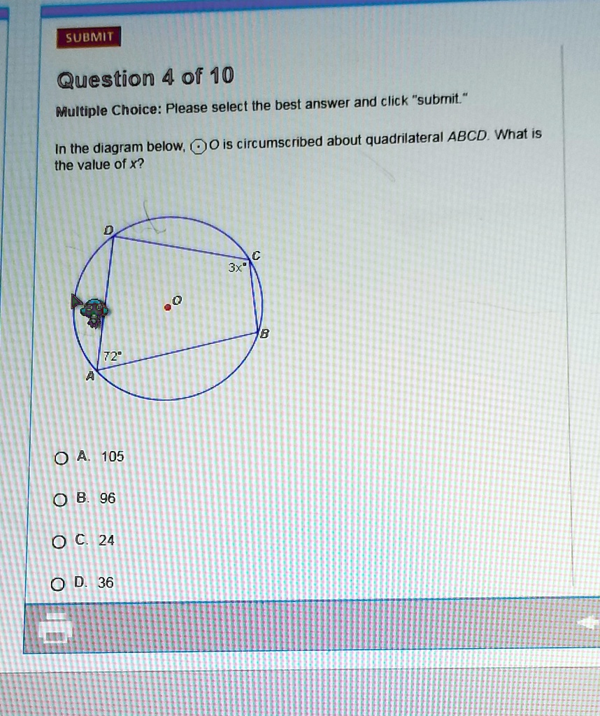 SUBMIT Question 4 of 10 Multiple Choice: Please select the best answer and click "submit." In ...