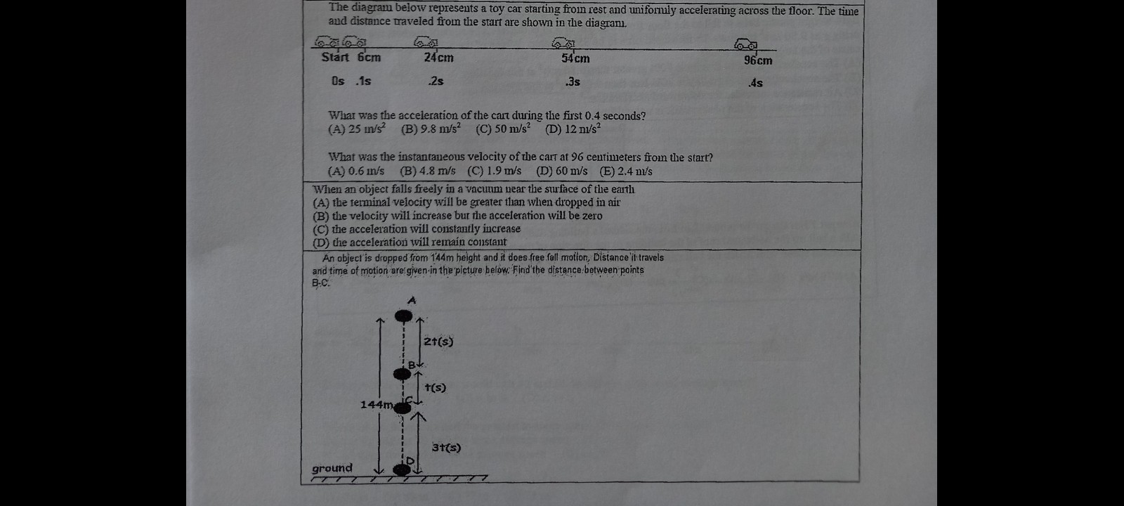 SOLVED: The diagram below represeuts a toy car starting from rest and ...