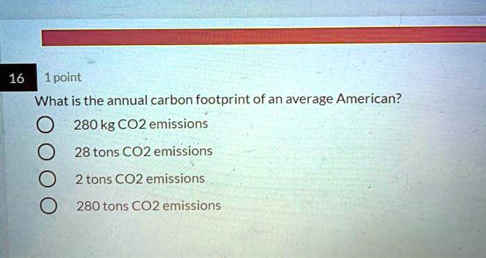 SOLVED: 16 1point What is the annual carbon footprint of an average ...
