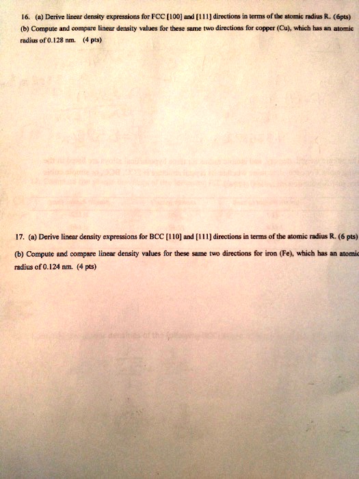 SOLVED: 16. a. Derive linear density expressions for FCC [100] and [111] directions in terms of ...