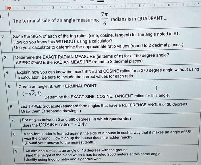 SOLVED: 7n The terminal side of an angle measuring radians is in ...