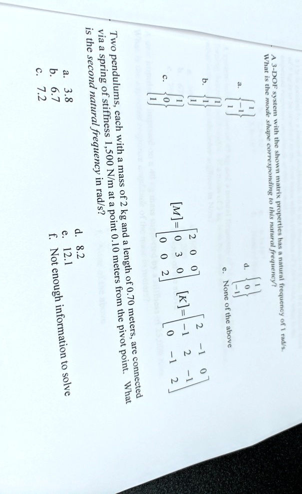 SOLVED 2 3 8 Is The Second Natural Frequency In Rad s What Is The SOLVED 2 3 8 Is The Second Natural Frequency In Rad s What Is The