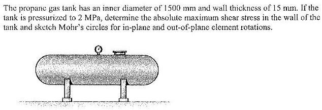 SOLVED: The propane gas tank has an inner diameter of 1500 mm and wall ...