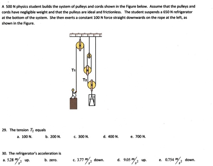 SOLVED: 500 N physics student builds the system of pulleys and cords shown in the Figure below ...