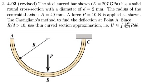 SOLVED: The steel curved bar shown has a solid round cross-section with ...