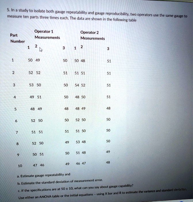5 in study to isolate both gauge repeatability and gauge measure reproducibility two operators ...
