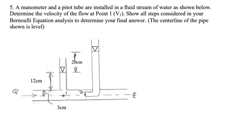 5. A manometer and a pitot tube are installed in a fluid stream of ...