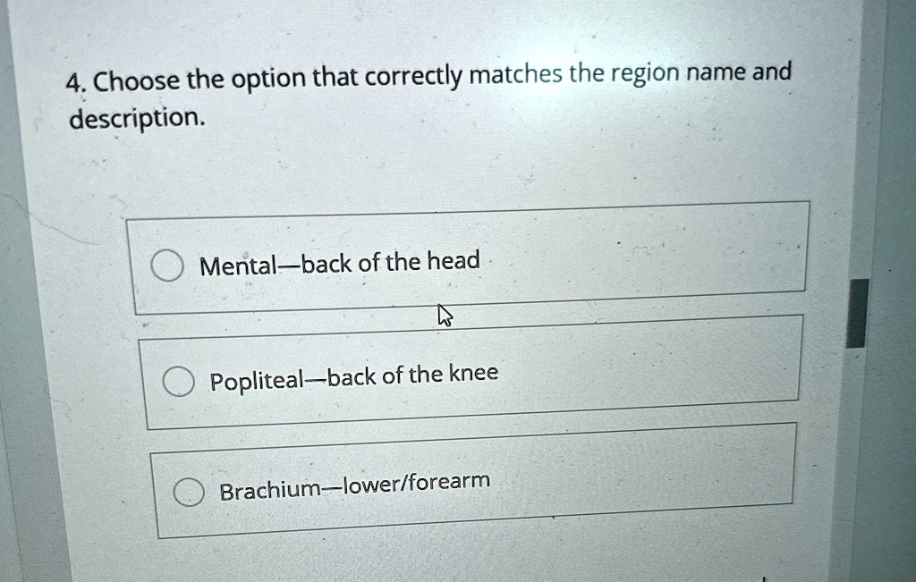 4 choose the option that correctly matches the region name and ...