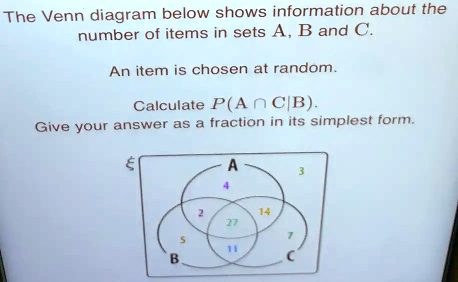 SOLVED: The Venn diagram below shows information about the number of ...