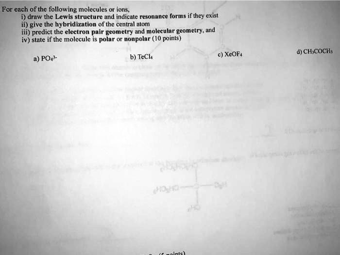 For Cach Of The Following Molecules Or Ions Draw The Lewis Structure And Indicate Resonance