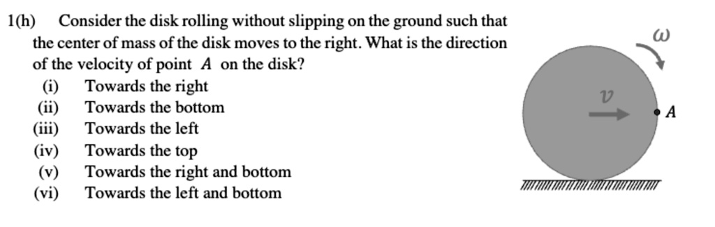 SOLVED: 1(h) Consider the disk rolling without slipping on the ground such that the center of ...