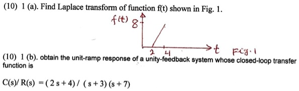 (10) 1 (a). Find Laplace transform of function f(t) shown in Fig. 1. f ...