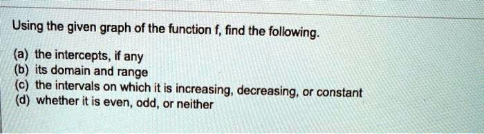 using the given graph of the function f find the following a the intercepts if any its domain ...