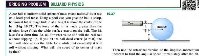 SOLVED: Text: BRIDGING PROBLEM BILLIARD PHYSICS An cue ball (mass m and ...