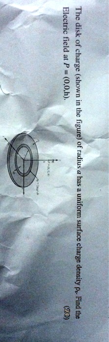 SOLVED: Electric field at P=(0,0,h). The disk of charge (shown in the ...