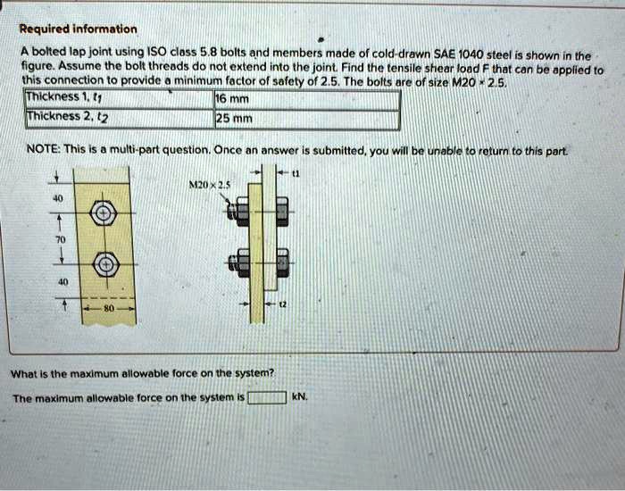 SOLVED: Requiredinformation A bolted lap joint using ISO class 5.8 ...