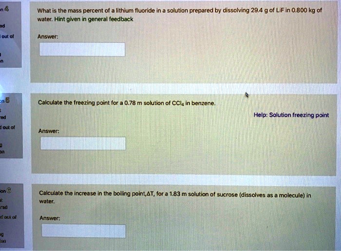 in4 what is the mass percent of iithium fluoride in solution prepared by dissolving 294 gof lif ...
