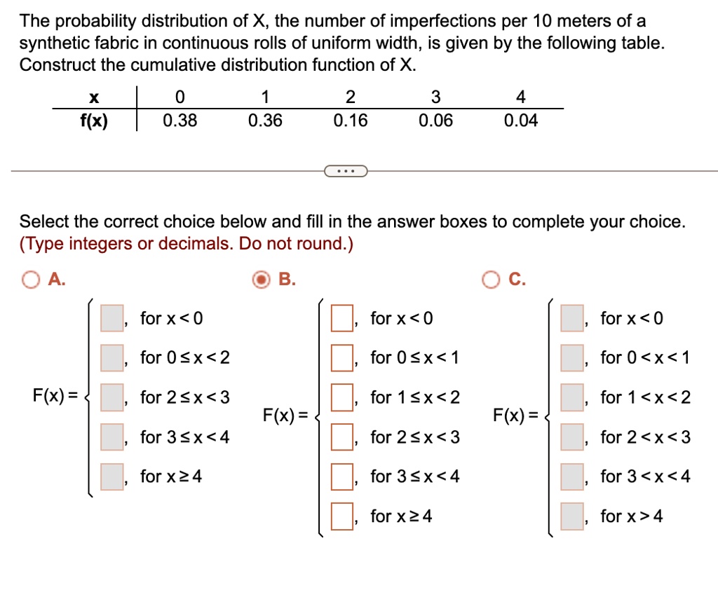 SOLVED: The probability distribution of X, the number of imperfections ...