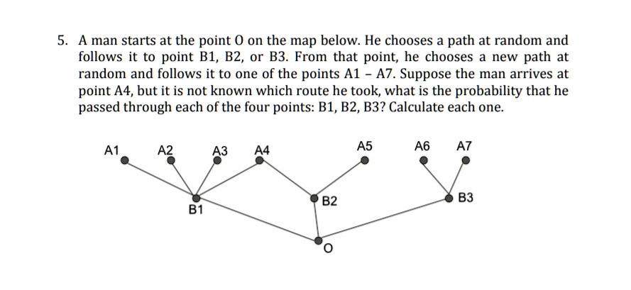 5. A man starts at the point O on the map below. He chooses a path at random and follows it to ...