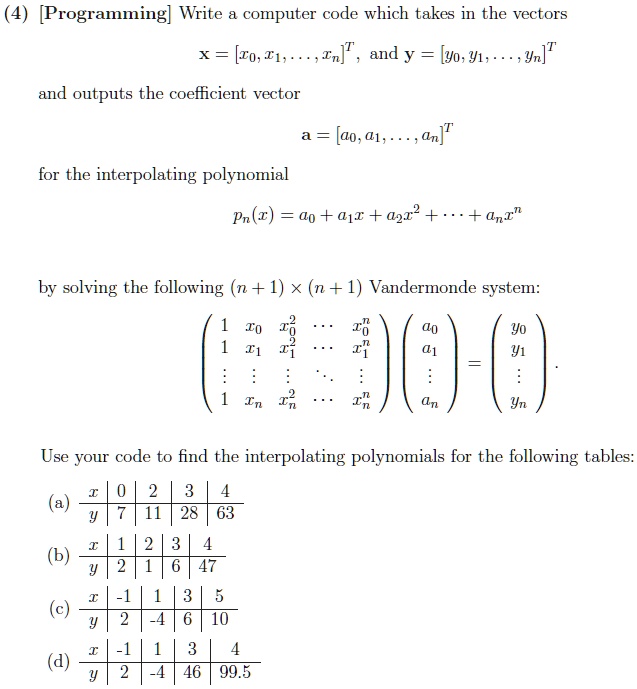 Solved Programming Write Computer Code Which Takes In The Vectors X 9561