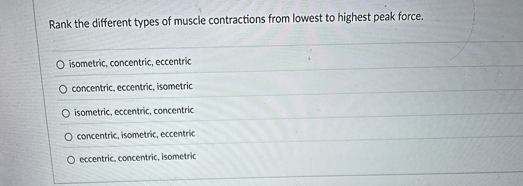 rank the different types of muscle contractions from lowest to highest ...