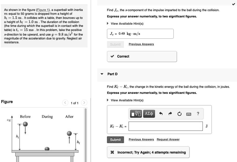 SOLVED: As shown in Figure 1, a superball with inertia m equal to 50 ...