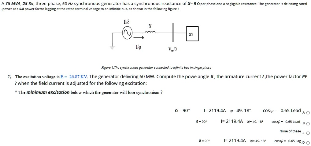 SOLVED: A 75 MVA, 25 kV, three-phase, 60 Hz synchronous generator has a synchronous reactance of ...