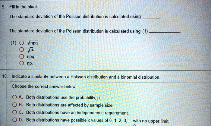 SOLVED: The standard deviation of the Poisson distribution is calculated using the formula sqrt ...