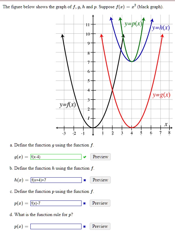 SOLVED: The figure below shows the graph of f, g, h, and p. Suppose f(x ...