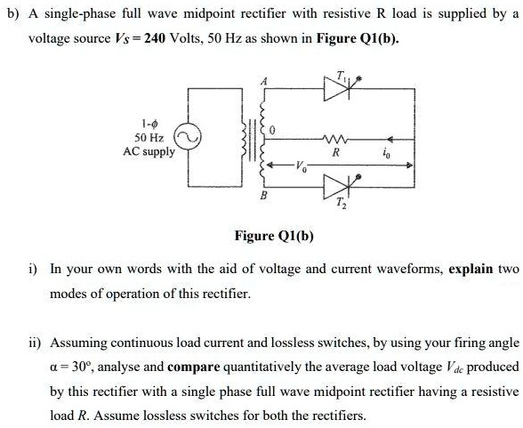 A single-phase full-wave midpoint rectifier with a resistive R load is ...