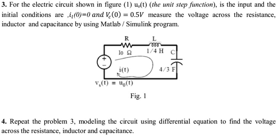 3. For the electric circuit shown in figure (1) u0(t) (the unit step function), is the input and ...